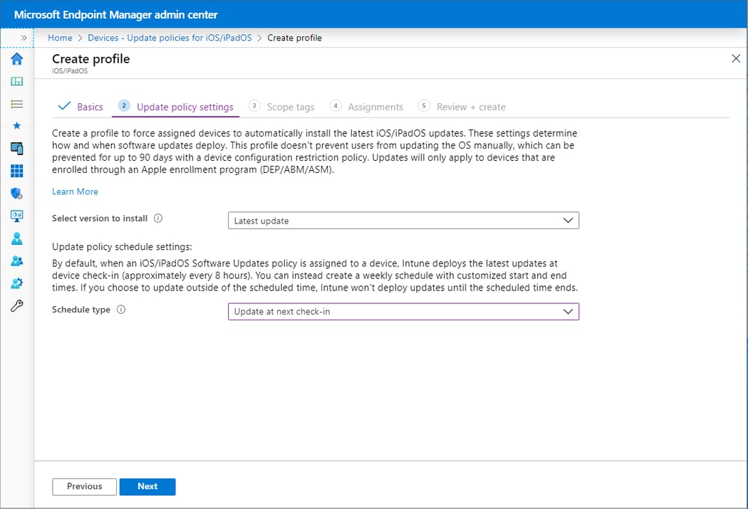 Using Microsoft Intune to manage mobile OS updates